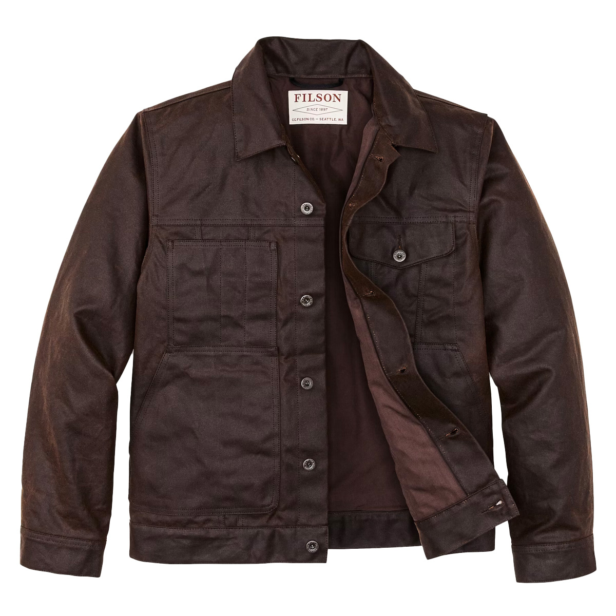 Filson Tin Cloth Short Lined Cruiser Jacket Dark Brown, waterafstotende ...