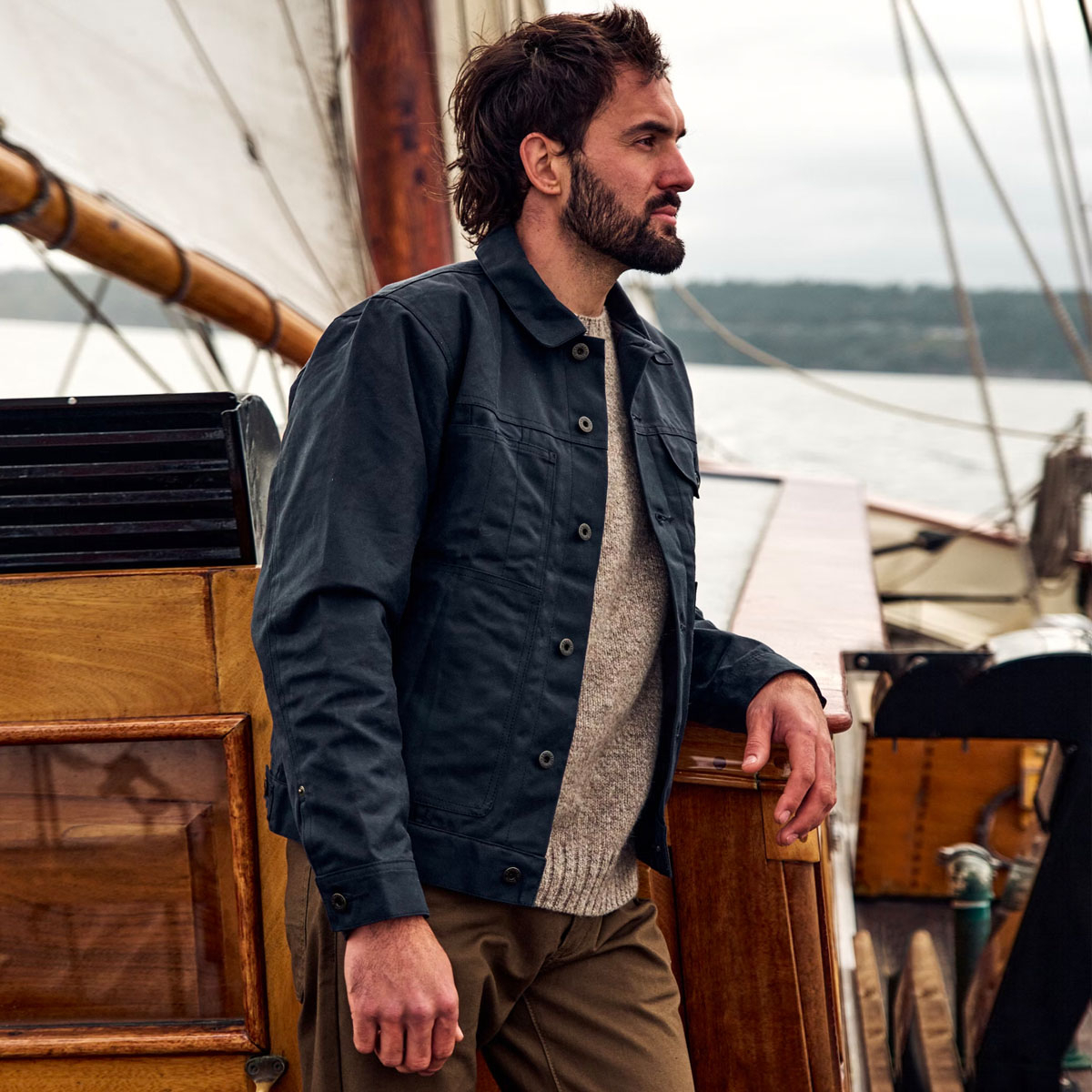 Filson Tin Cloth Short Lined Cruiser Jacket Service Blue ...